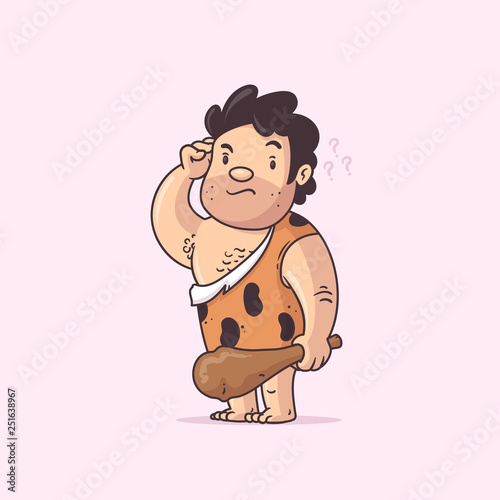 Funny confused caveman thinking vector cartoon illustration Stock ...