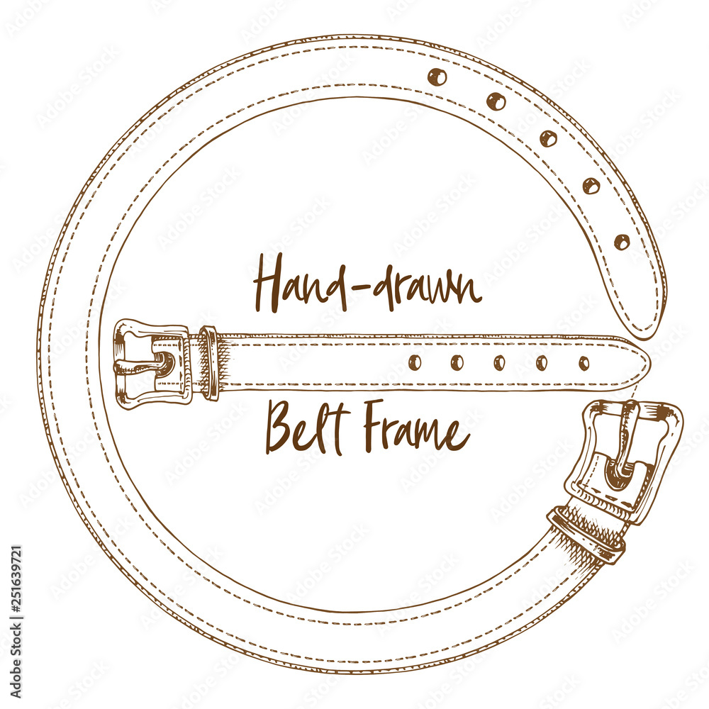 Hand-drawn belt frame in vintage engraving art style isolated on white ...