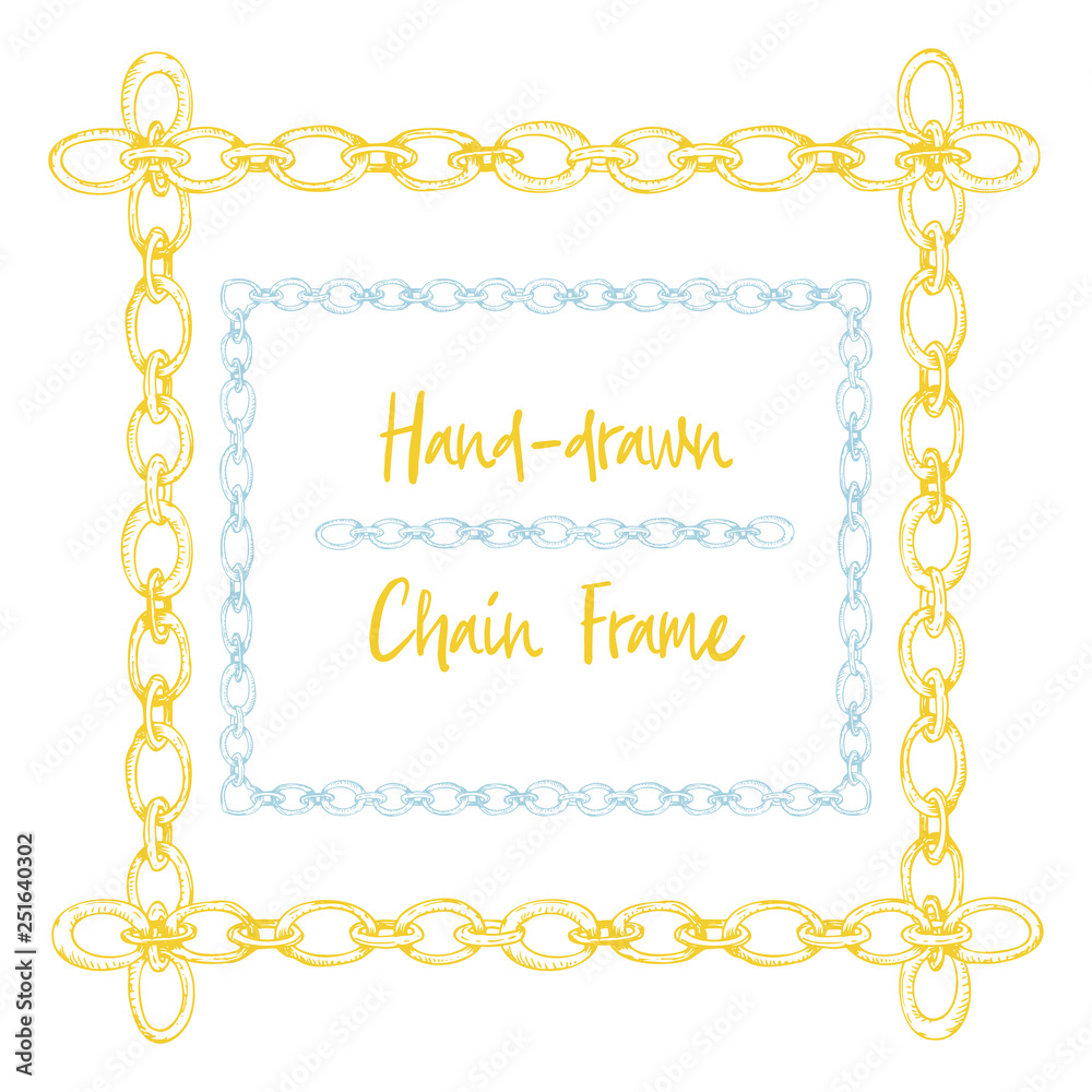 Hand-drawn chain frame in vintage engraving art style isolated on white ...