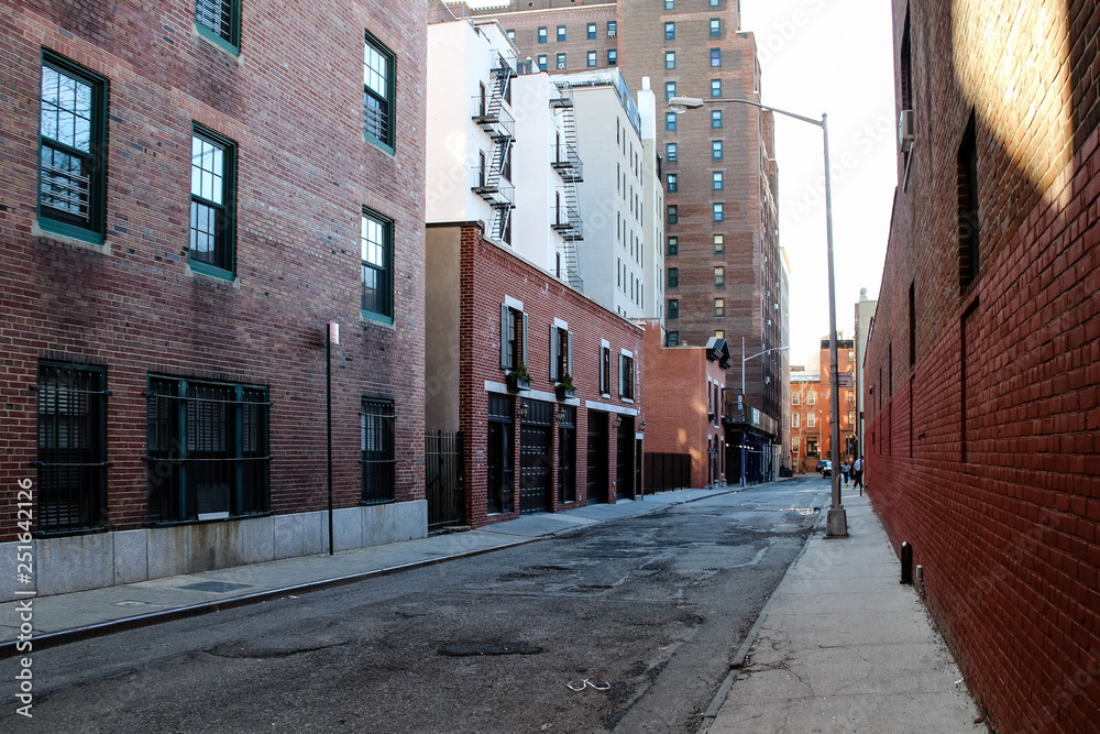 New York City industrial street with red brick buildings Stock Photo ...