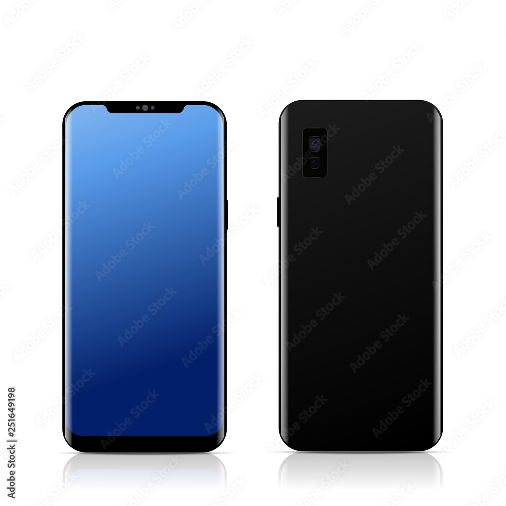 Realistic modern smart phone Front and Back view. Vector Stock Vector ...