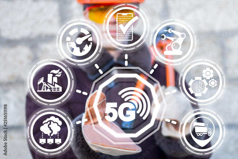 5g wireless network internet industry 4.0 communication system. Fifth ...