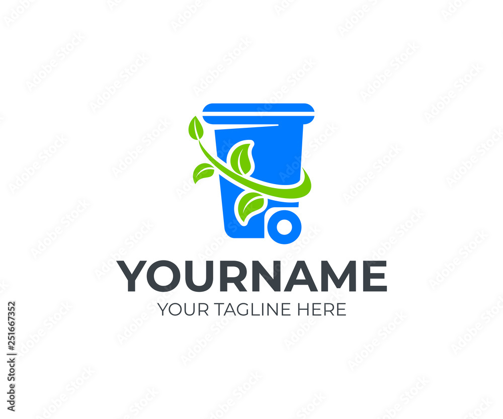 Recycle and waste disposal, refuse container with a branch and leaves ...