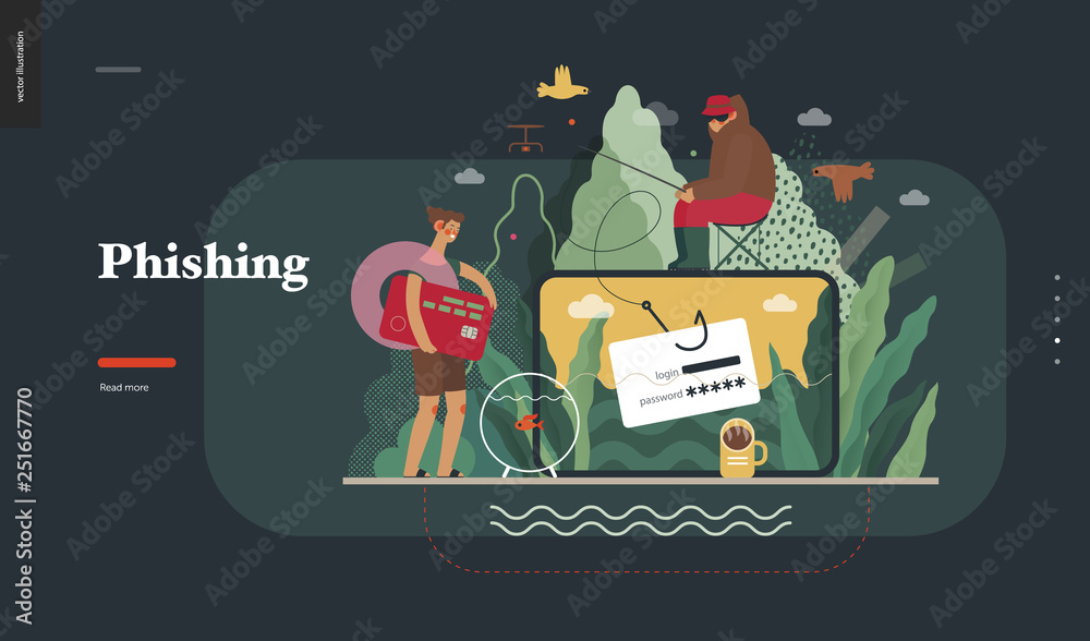 Technology 2 - Phishing - flat vector concept digital illustration of ...