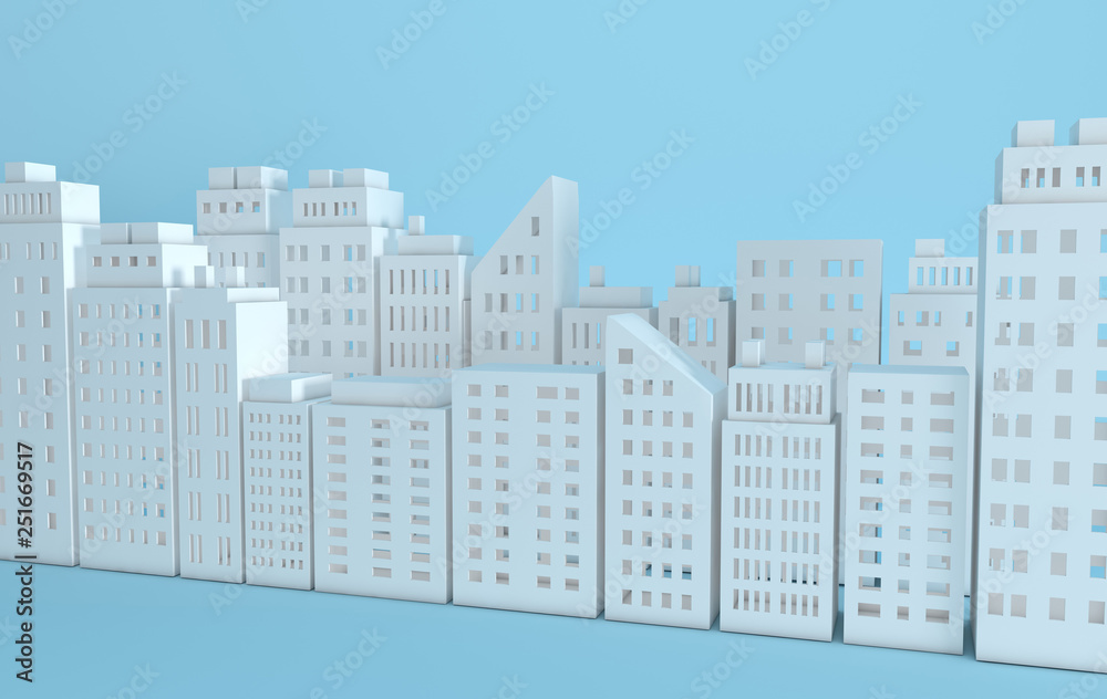 White paper skyscrapers. Achitectural building in panoramic view ...
