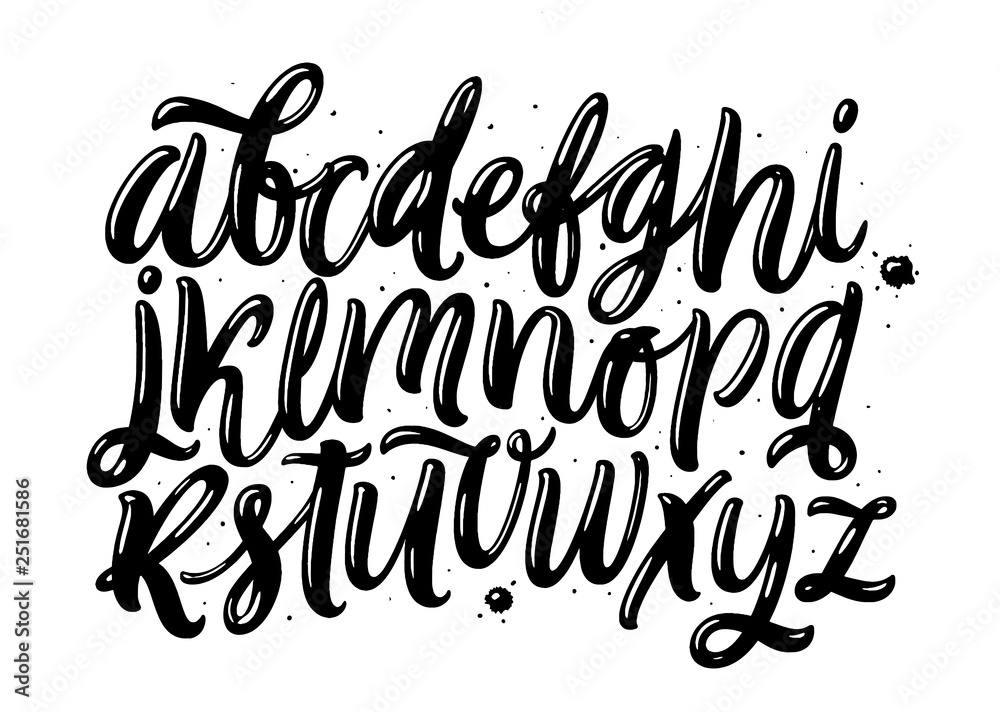 Vector hand drawn alphabet isolated on white background. Brush painted ...
