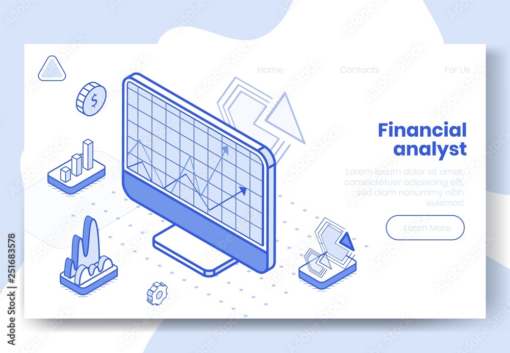 Digital isometric design concept set of financial analyst app 3d icons ...