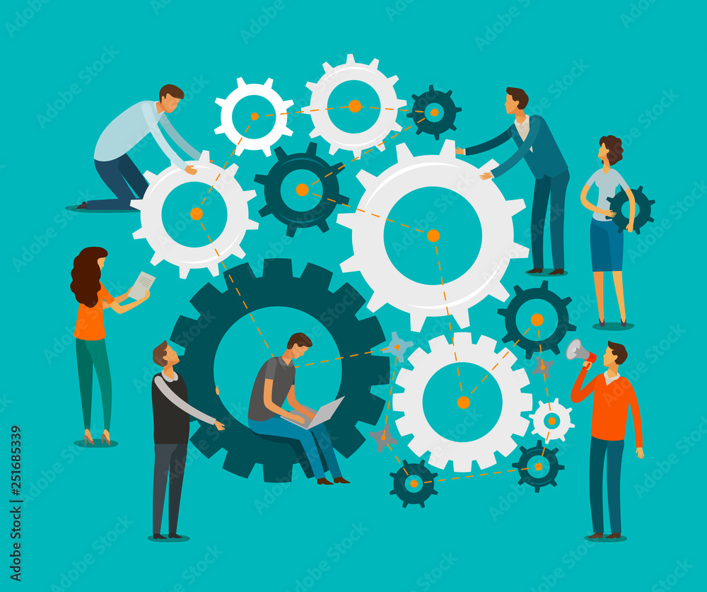 Team work concept. Business, teamwork infographics. Gears vector ... Team work concept. Business, teamwork infographics. Gears vector ...