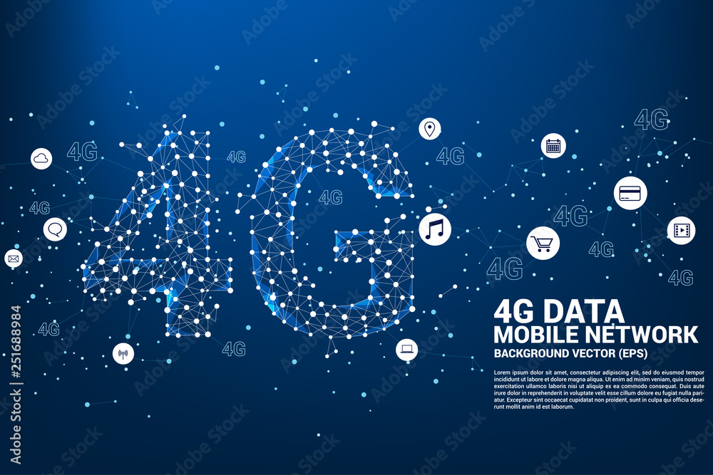 Vector Polygon dot connect line shaped 4G mobile network with function ...