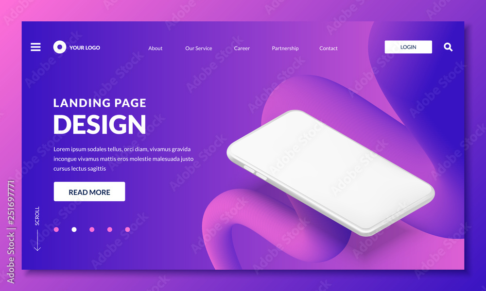 Landing page, banner template. White smartphone 3d isometric ...