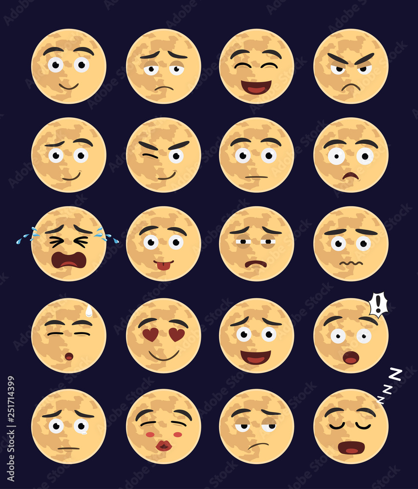 Full Moon Cartoon Various Emotion faces Vector Illustration Stock ...