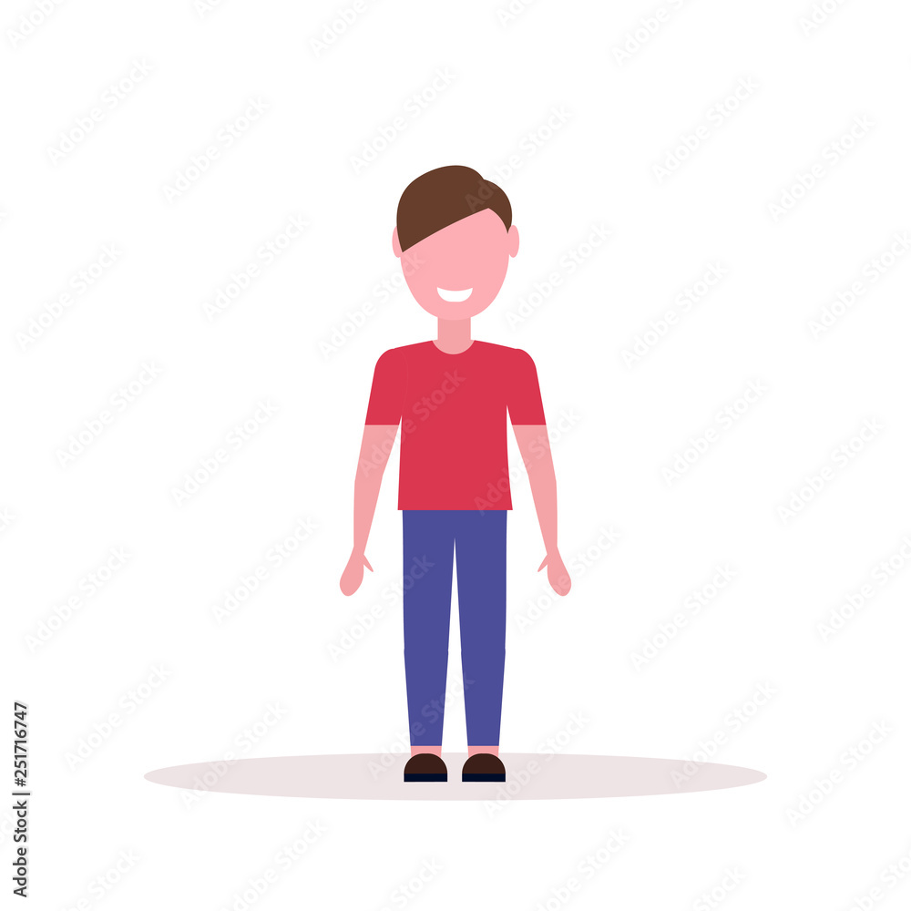 happy brown hair boy standing pose little child male cartoon character ...