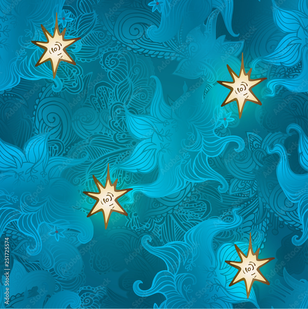 Seamless texture with stylized night clouds and hand-drawn stars. Stock ...