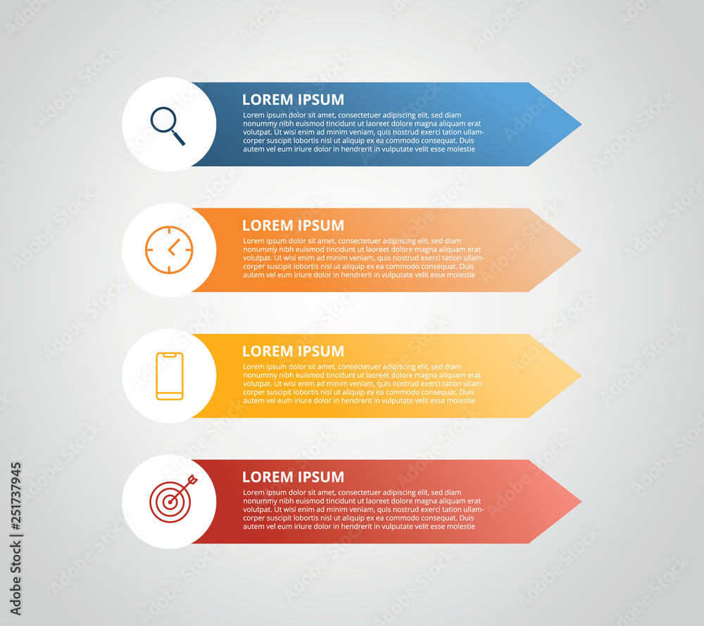 vertical label infographic with 4 step with icon for business process ...