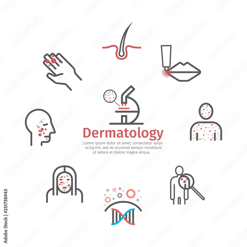 Dermatology banner. Line icons set. Vector signs for web graphics ...