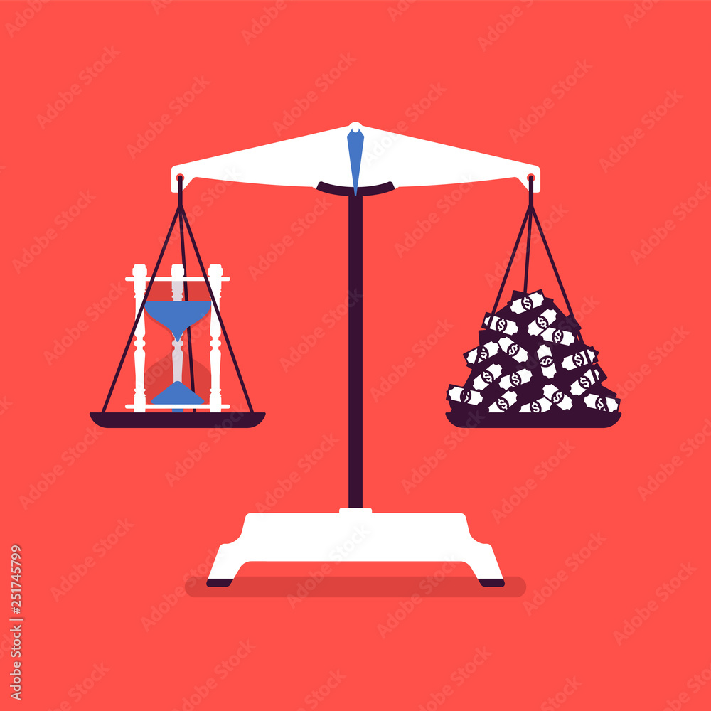 Time and money scales tool good balance. Metaphor of harmony, pleasant ...