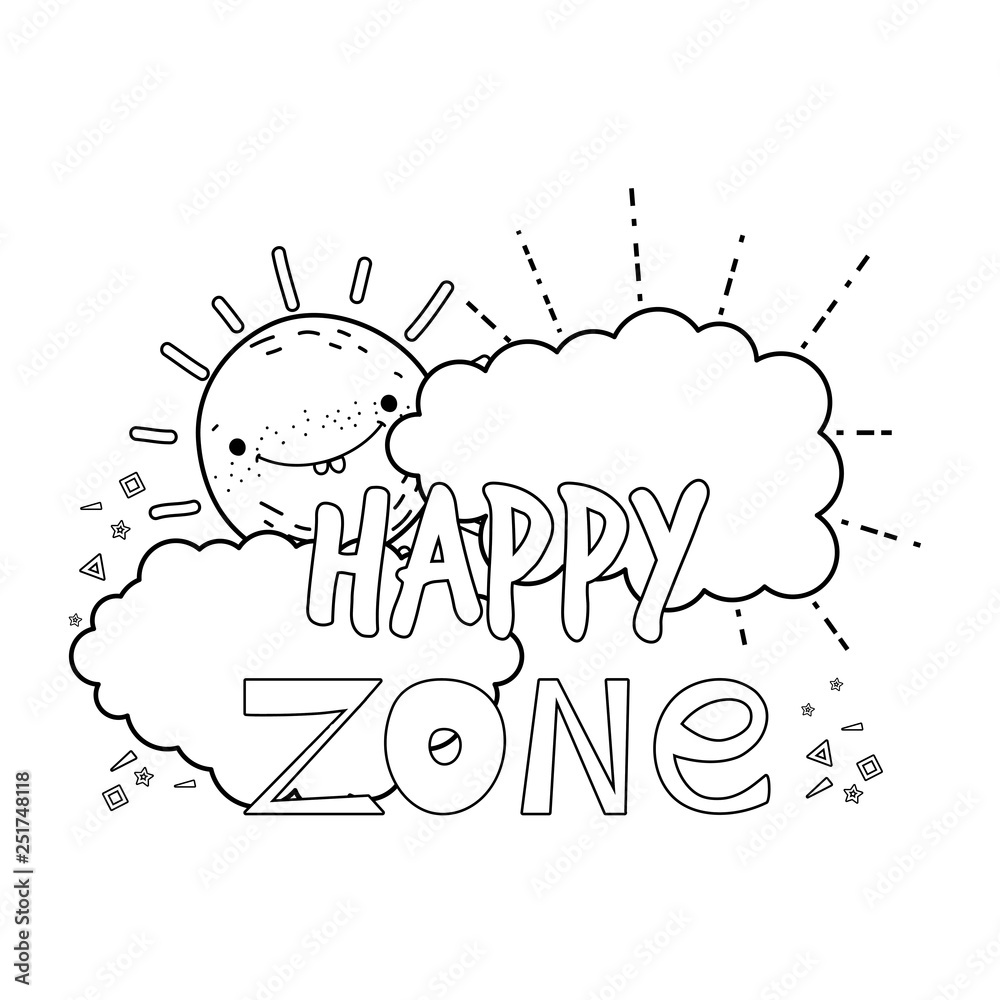 happy kids zone word label with sun kawaii Stock Vector | Adobe Stock