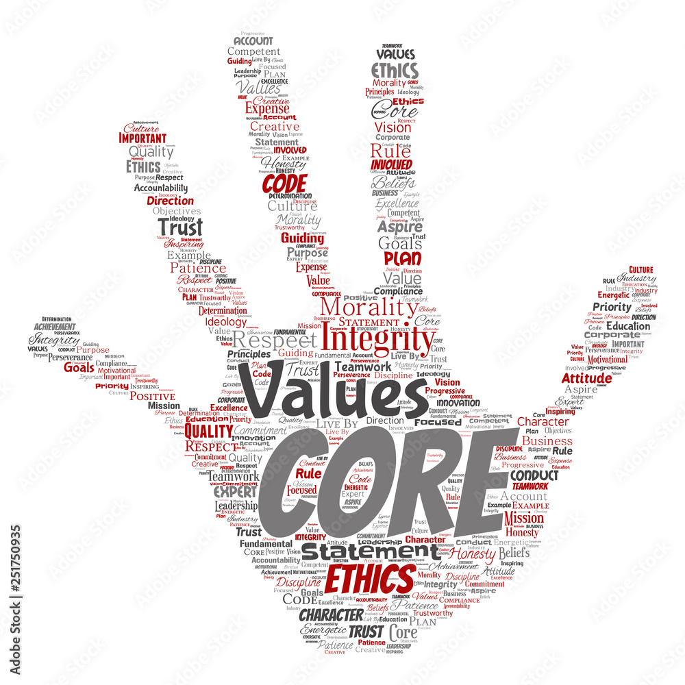 Vector conceptual core values integrity ethics hand print stamp concept ...