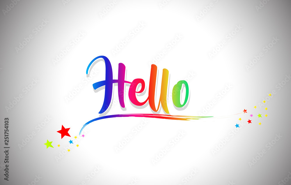 Hello Handwritten Word Text with Rainbow Colors and Vibrant Swoosh ...