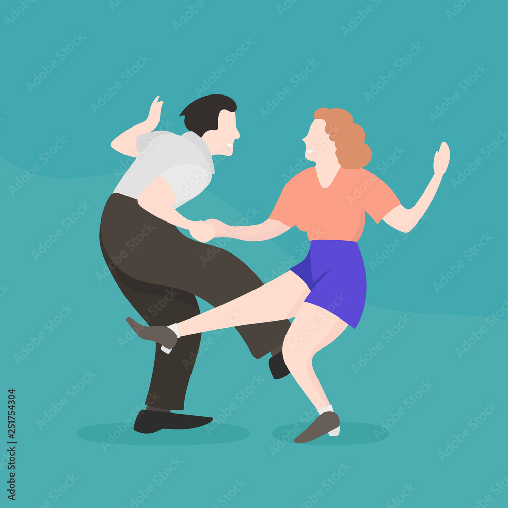 Vintage Retro Couple Dancing Mid-Century Rockabilly Boogie Woogie Swing ...