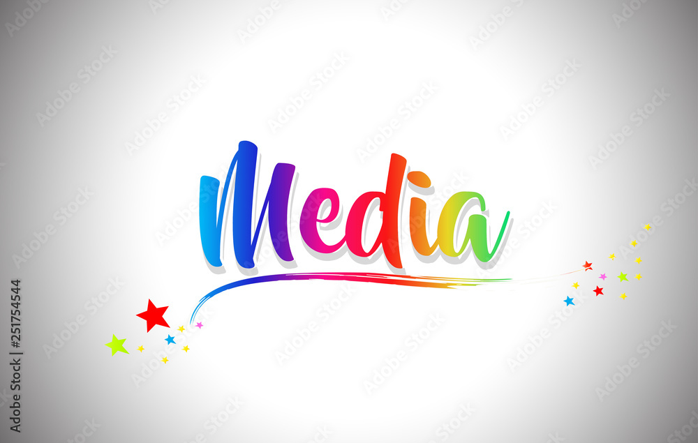 Media Handwritten Word Text with Rainbow Colors and Vibrant Swoosh ...