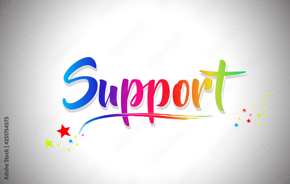 Support Handwritten Word Text with Rainbow Colors and Vibrant Swoosh ...
