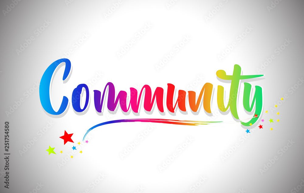 Community Handwritten Word Text with Rainbow Colors and Vibrant Swoosh ...