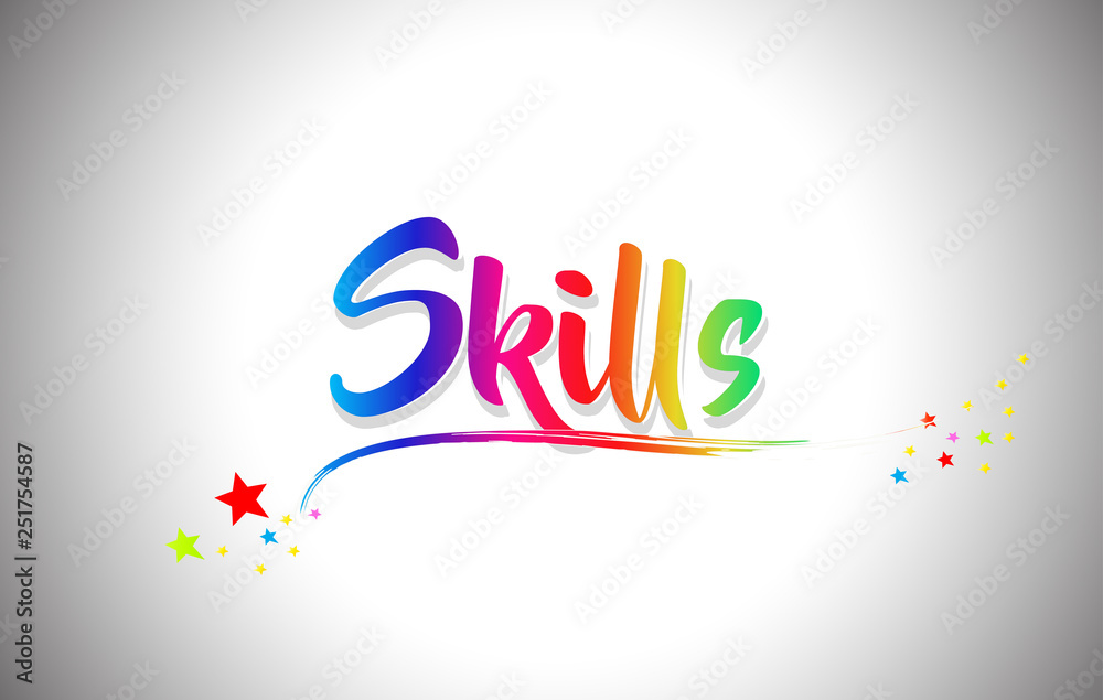 Skills Handwritten Word Text with Rainbow Colors and Vibrant Swoosh ...