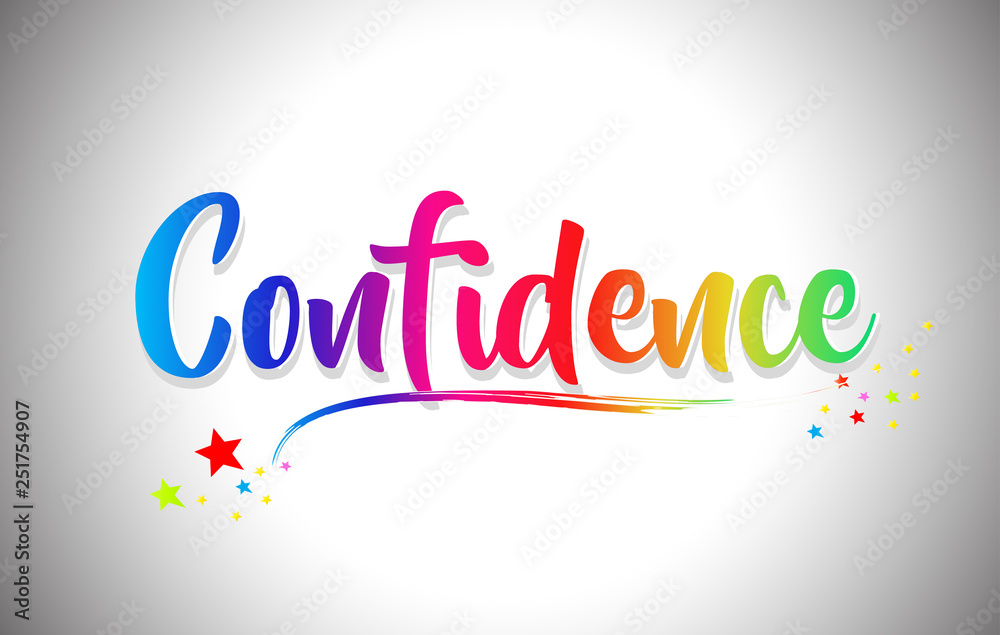 Confidence Handwritten Word Text with Rainbow Colors and Vibrant Swoosh ...