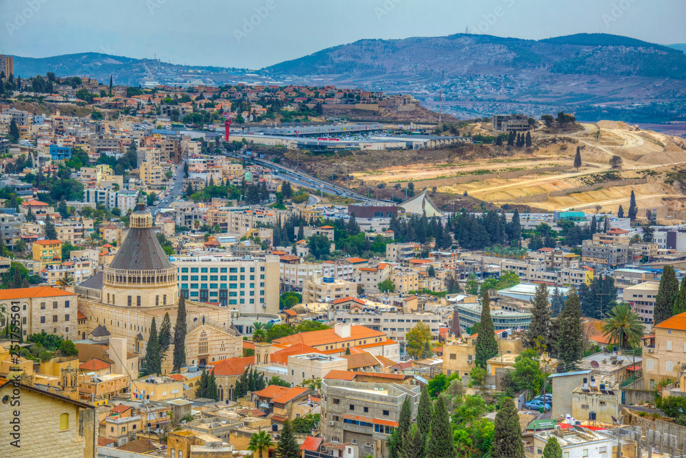 Photo & Art Print Cityscape of Nazareth with Basilica of the ...