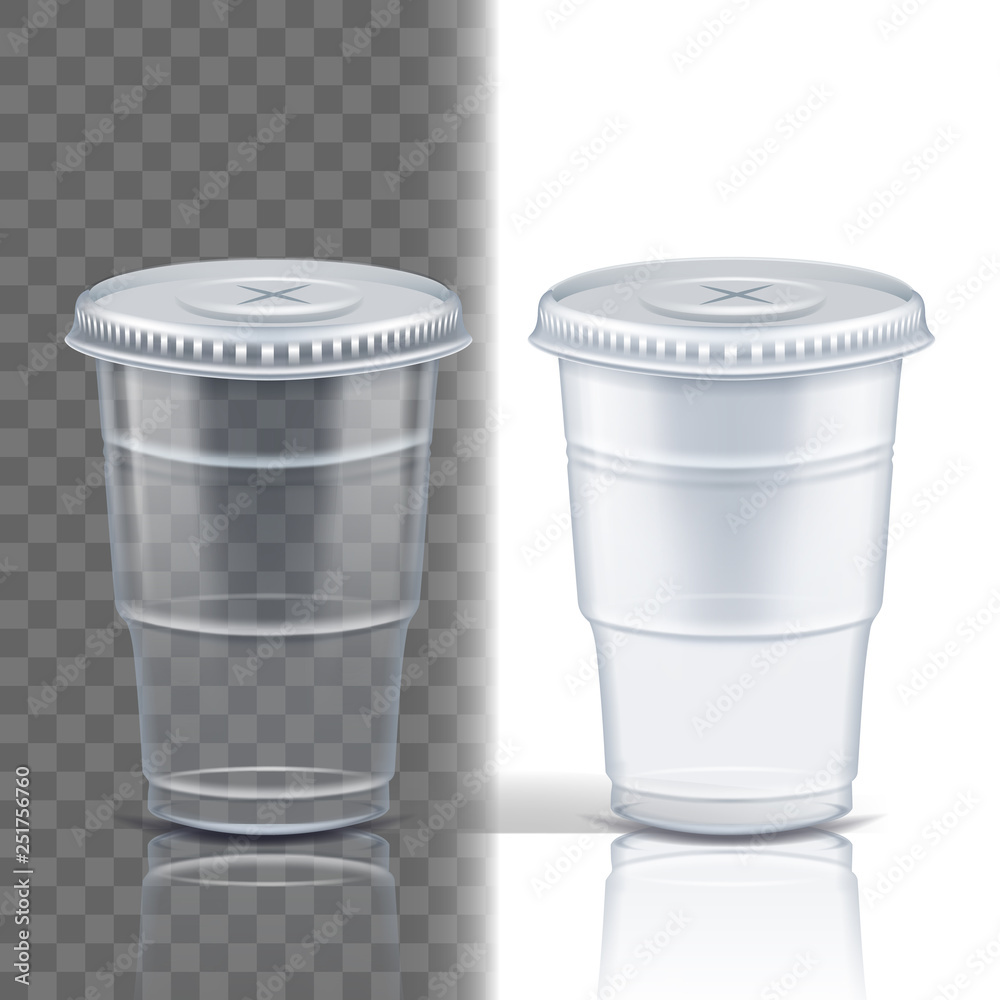 Plastic Cup Transparent Vector. Cafe Cutlery. Drink Mug. Disposable ...