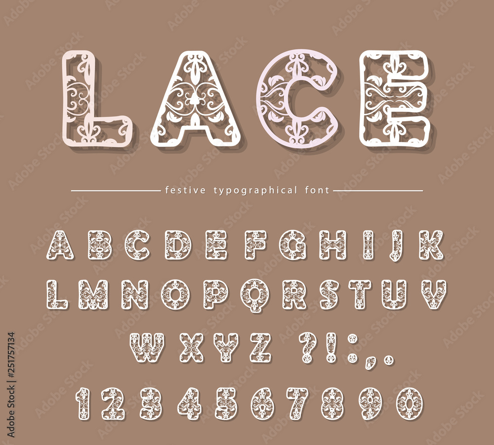 Paper cut out filigree decorative font. Laser cutting. Lacy ornate ABC ...