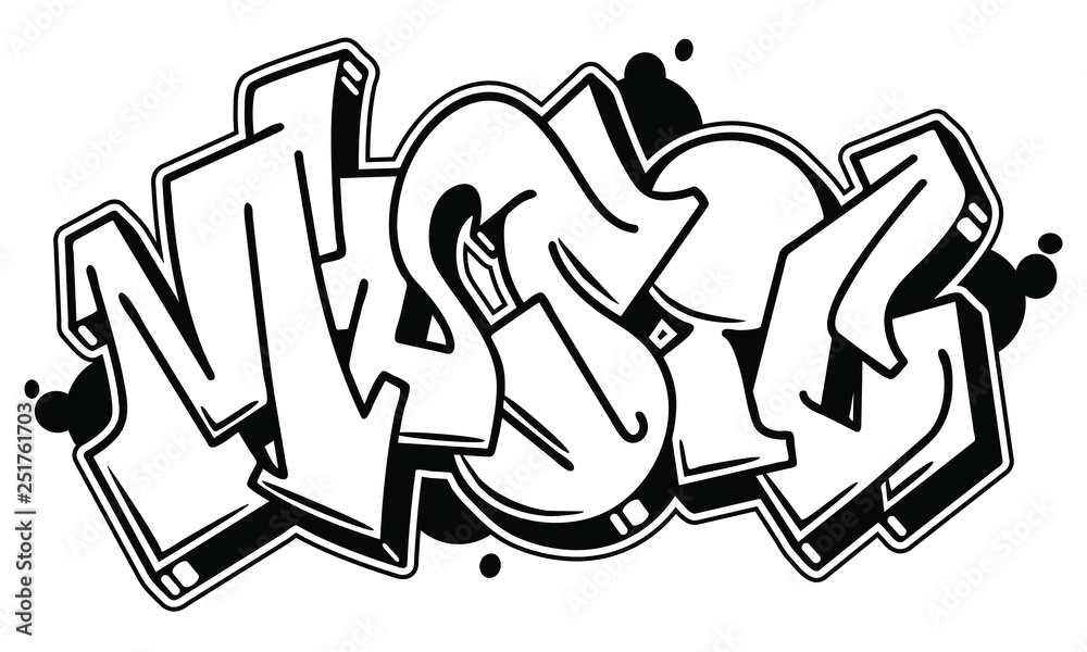 Music vector word in readable graffiti style. Only black line isolated ...