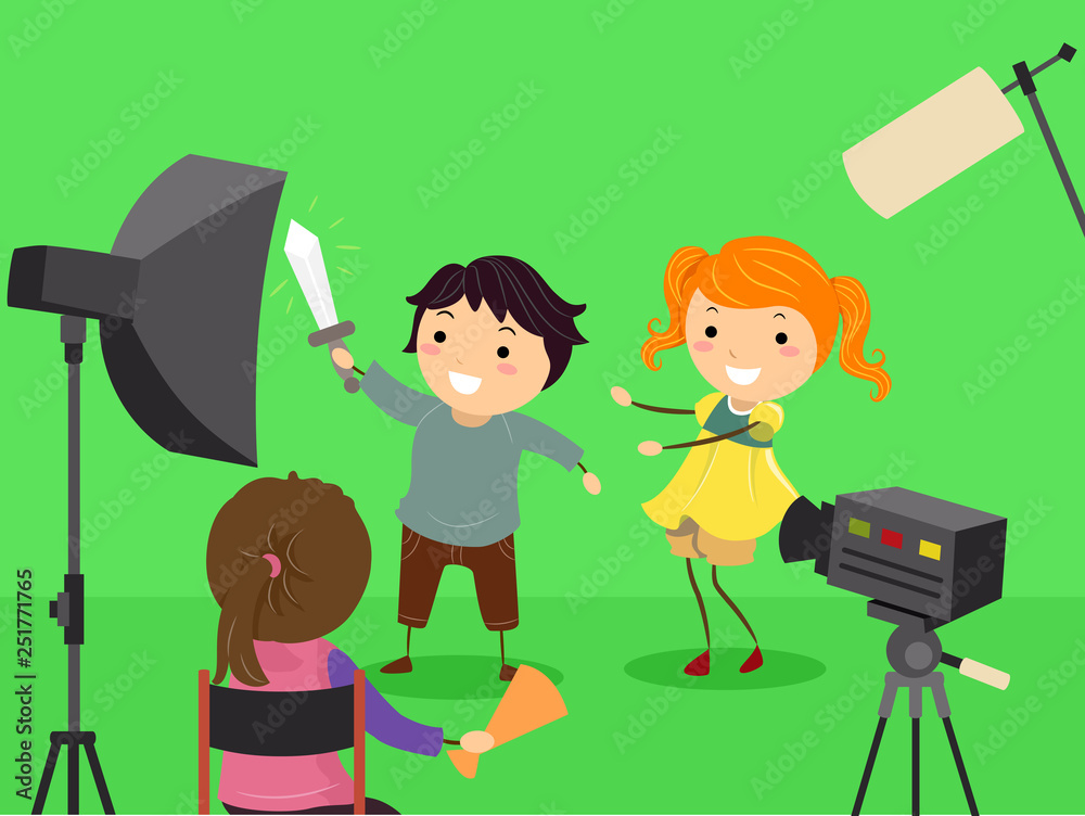 Stickman Kids Green Screen Filming Illustration Stock Vector | Adobe Stock