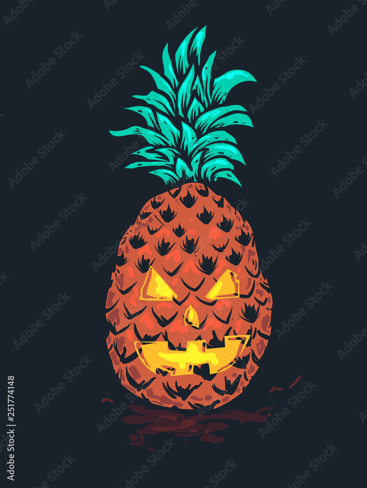 Halloween Tropical Pineapple Monster Illustration Stock Vector | Adobe ...