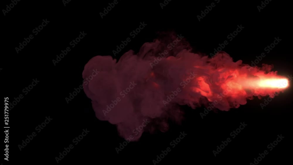 Colored torch fire with sparks and smoke. Separated on pure black ...