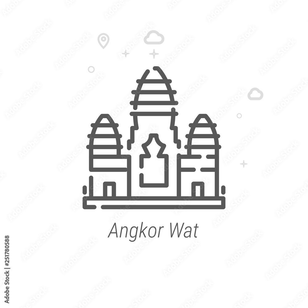 Angkor Wat, Cambodia Vector Line Icon. Historical Landmarks Symbol ...