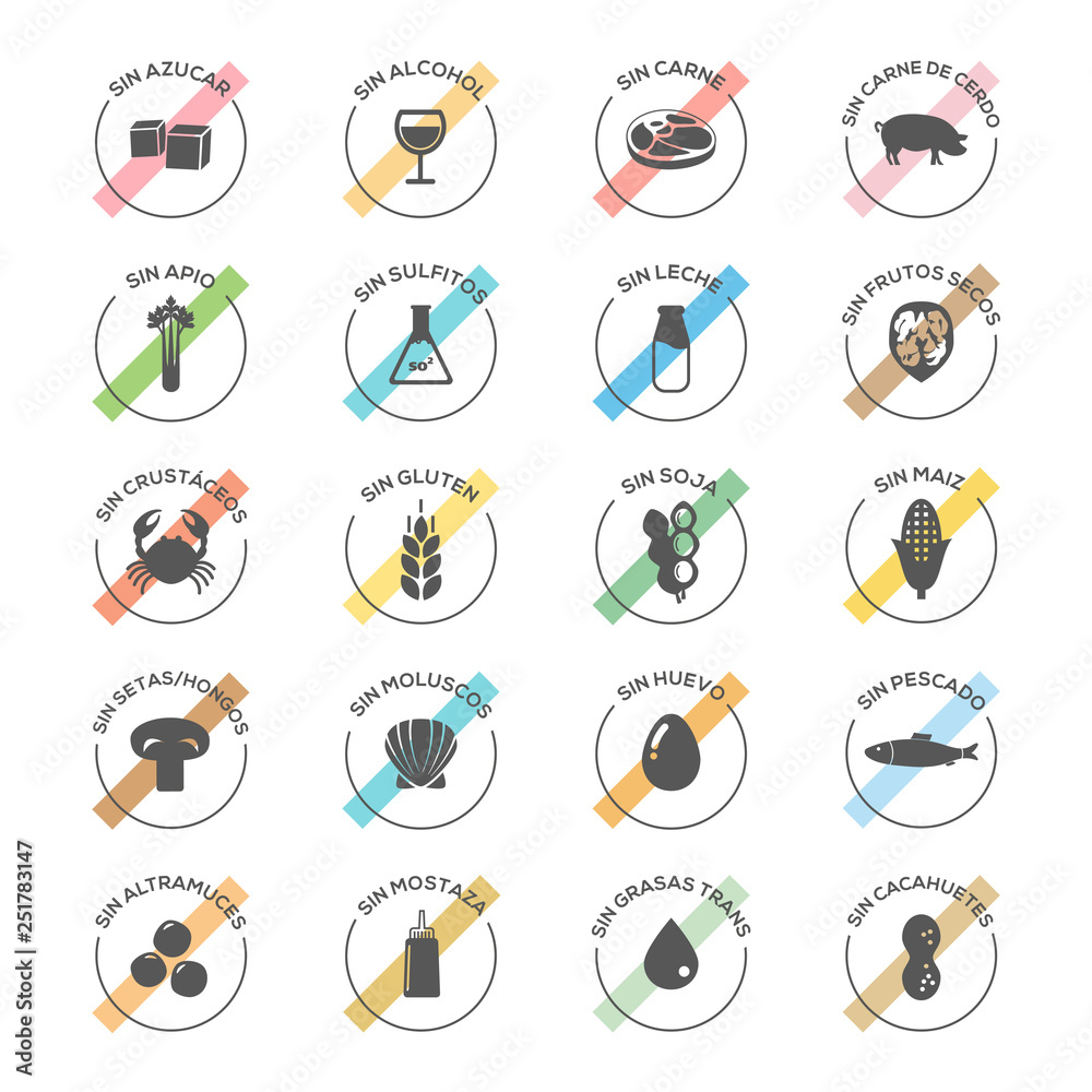 Isolated Vector Logo Set Badge Ingredient Warning Label. Colorful ...