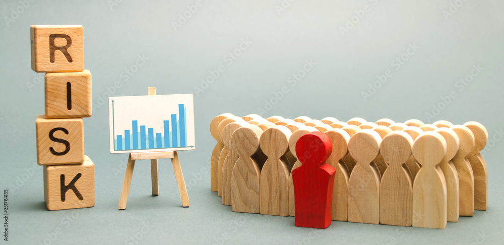 Wooden blocks with the word Risk and a team with a leader. Business ...