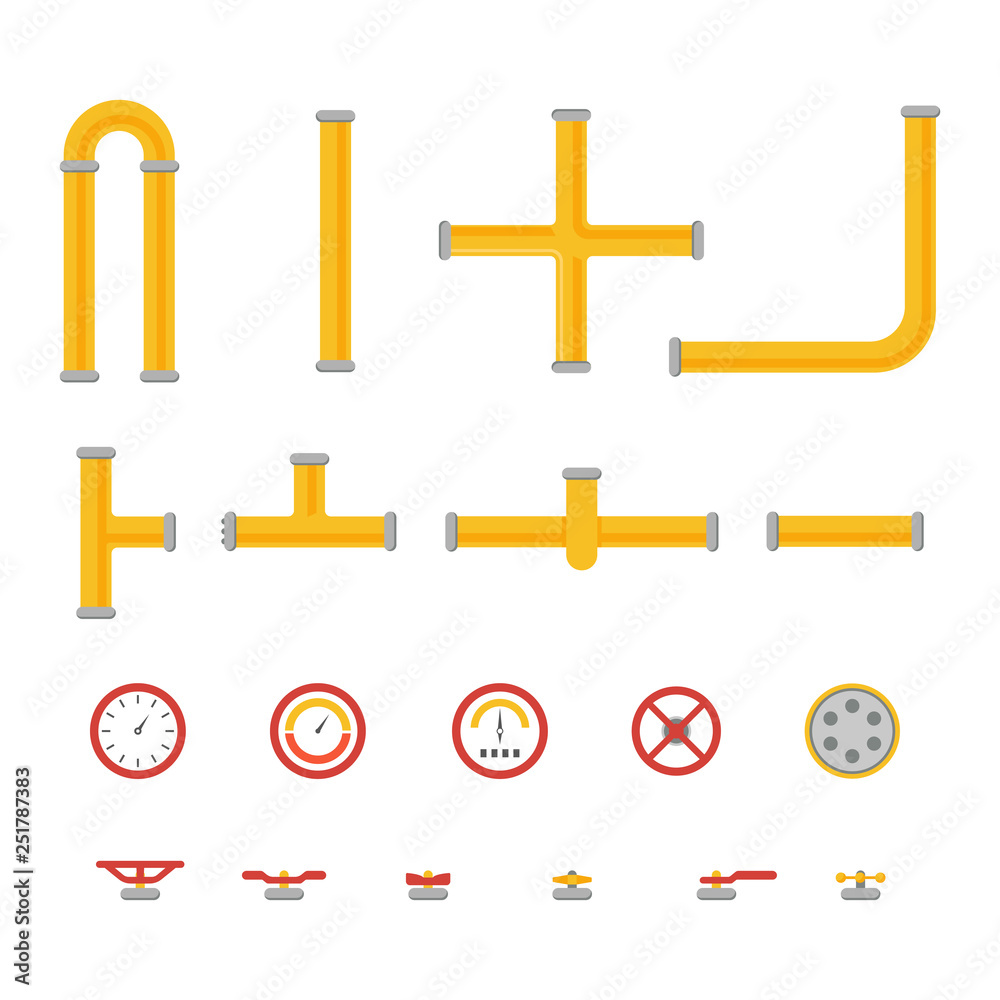 A set of different types of pipes and structural parts for them as well ...