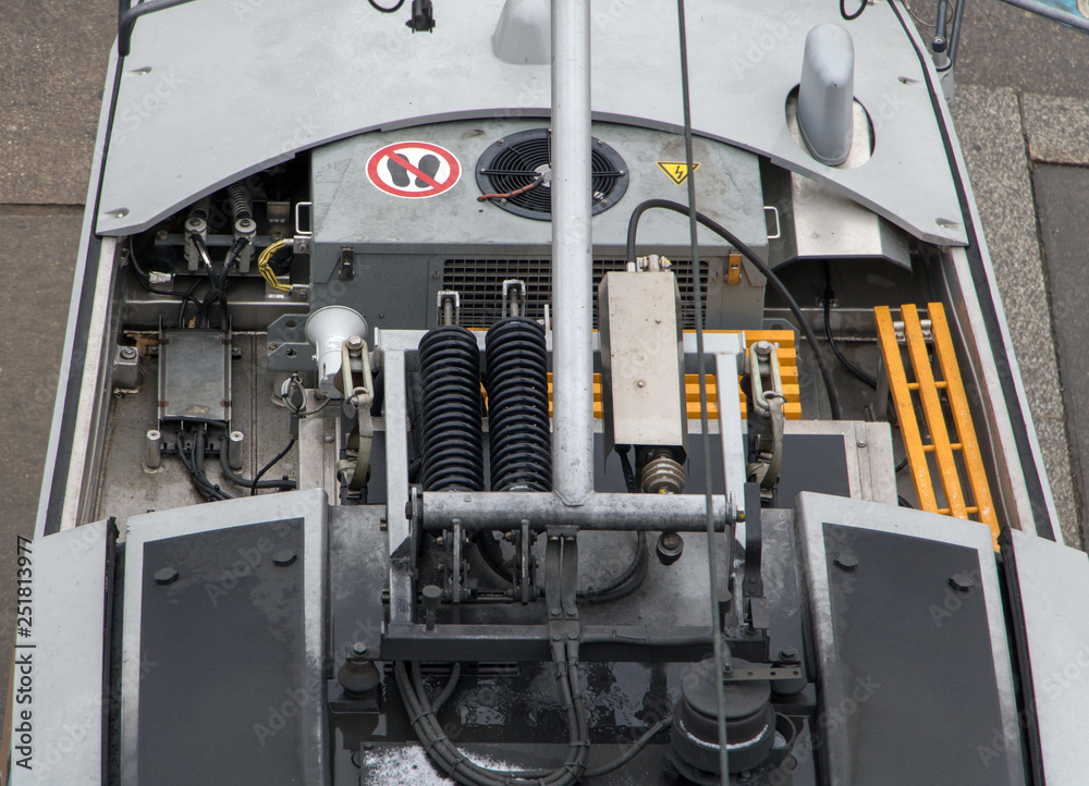 Roof of tram with electrical equipment for collecting electricity ...