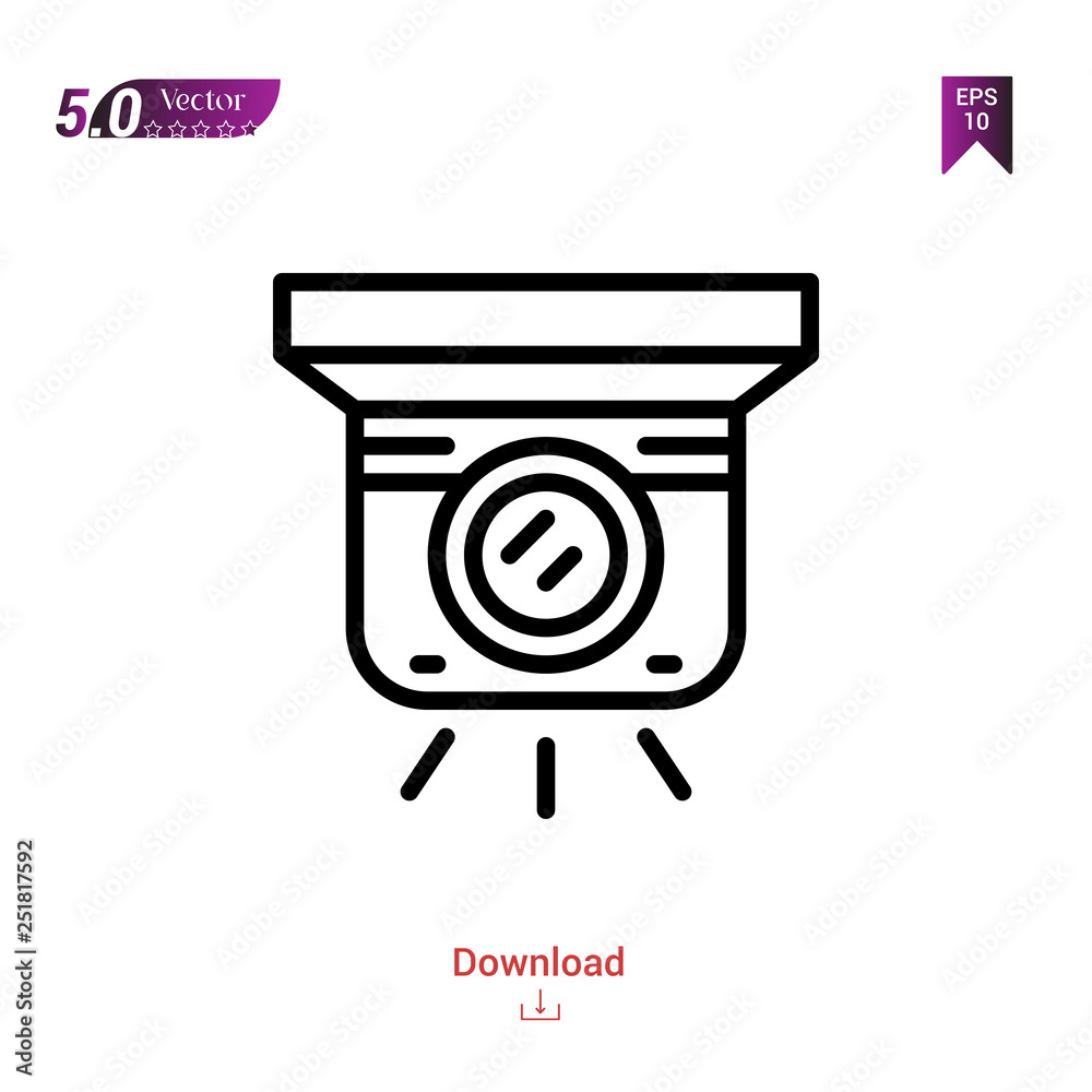 Outline security-camera icon isolated on white background. Line ...