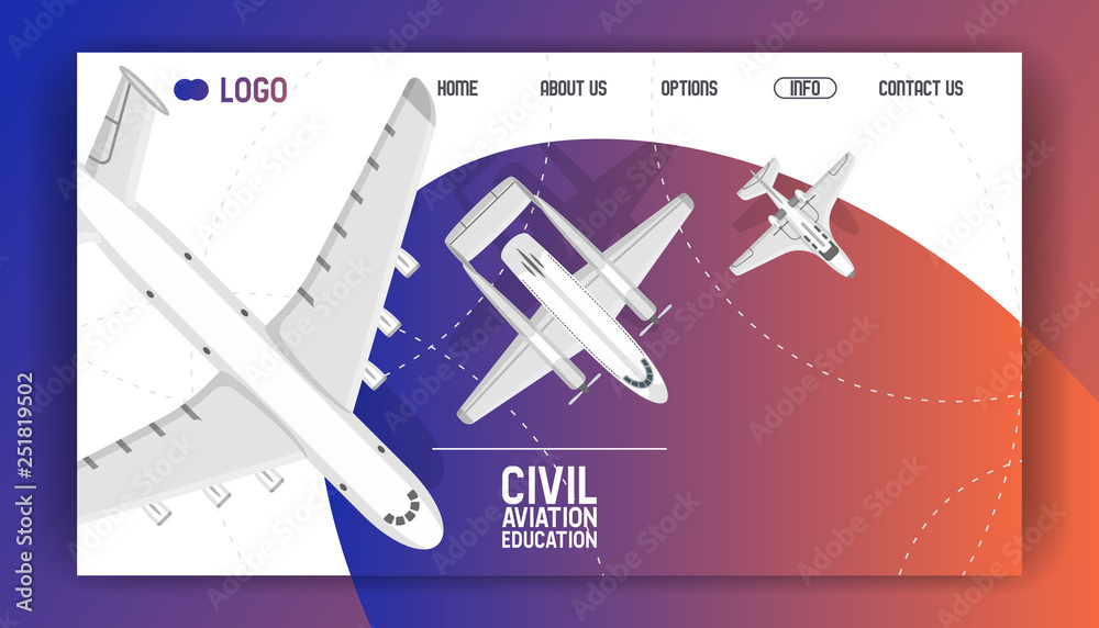 Plane vector web-page traveling on aircraft airplane jet flight ...