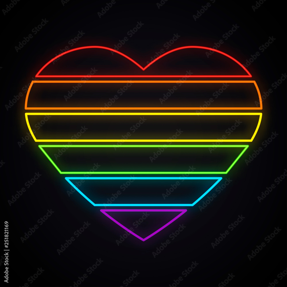 Neon LGBT rainbow heart sign. Bright gay pride symbol. Glowing LGBT ...