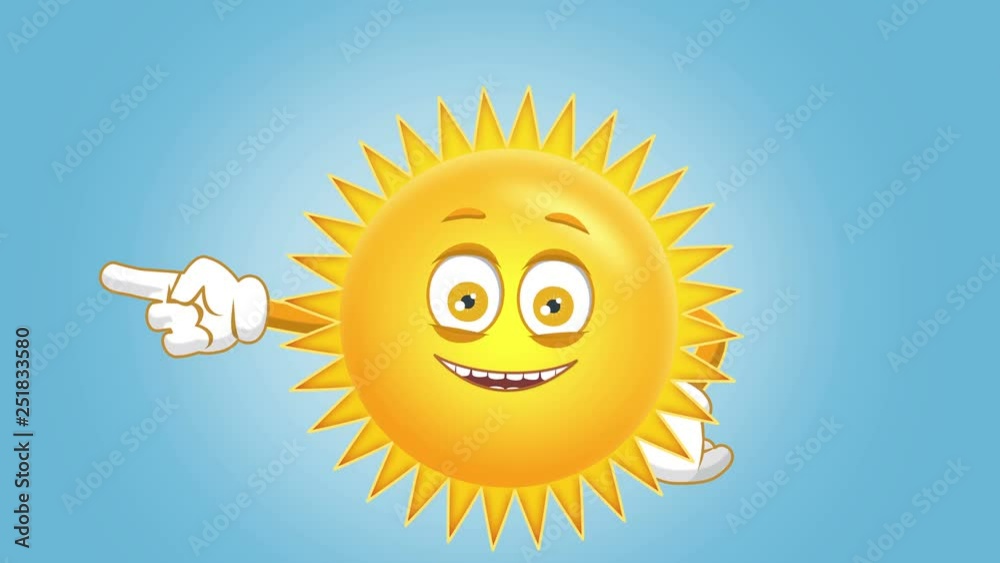 Cartoon Cute Sun with Face Happy Left Pointer for Kids Animation with ...