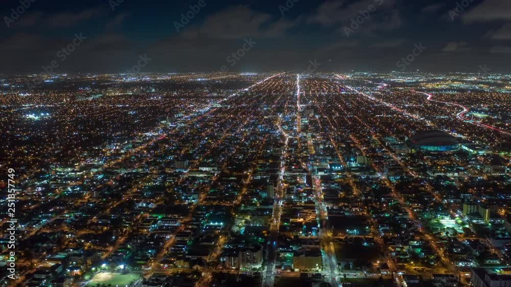 MIAMI, FLORIDA, USA - JANUARY 2019: Aerial drone panorama view flight ...
