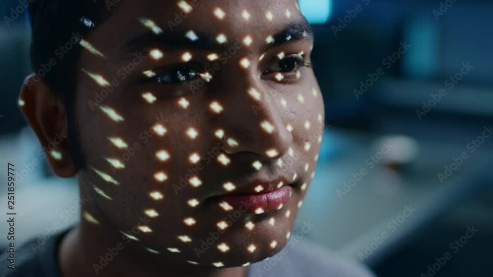 Handsome Young Indian Man is Identified by Biometric Facial Recognition ...