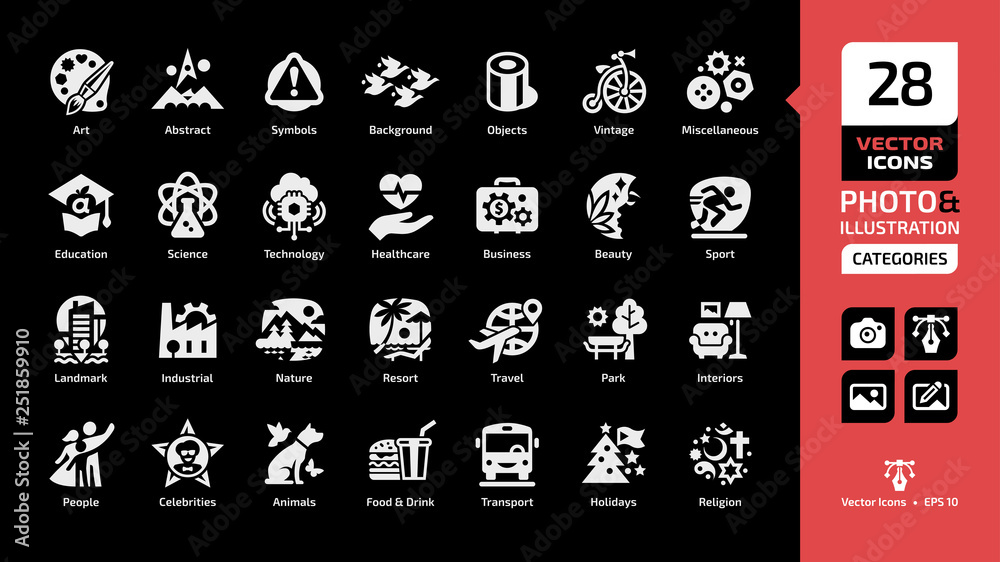 Vector categories and themes icon for photos and illustrations on a ...