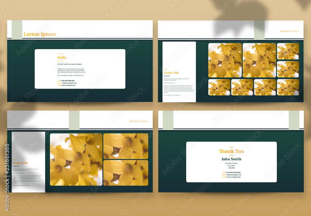 Portfolio Layout with Dark Green Accents Stock Template | Adobe Stock