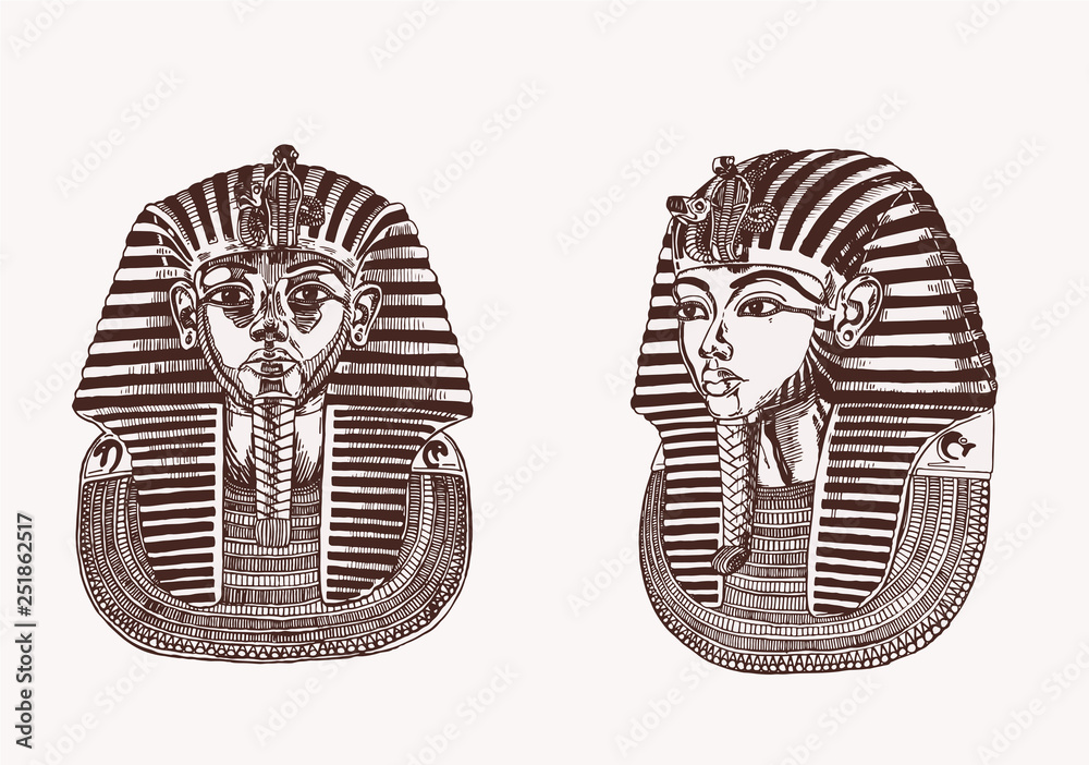 Graphical vintage portraits of tutankhamun,vector illustration,Egypt ...